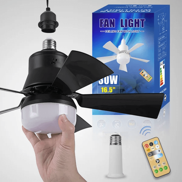 2-In-1 Portable Ceiling Fan & Light With Extender + Remote Control – Libiyi